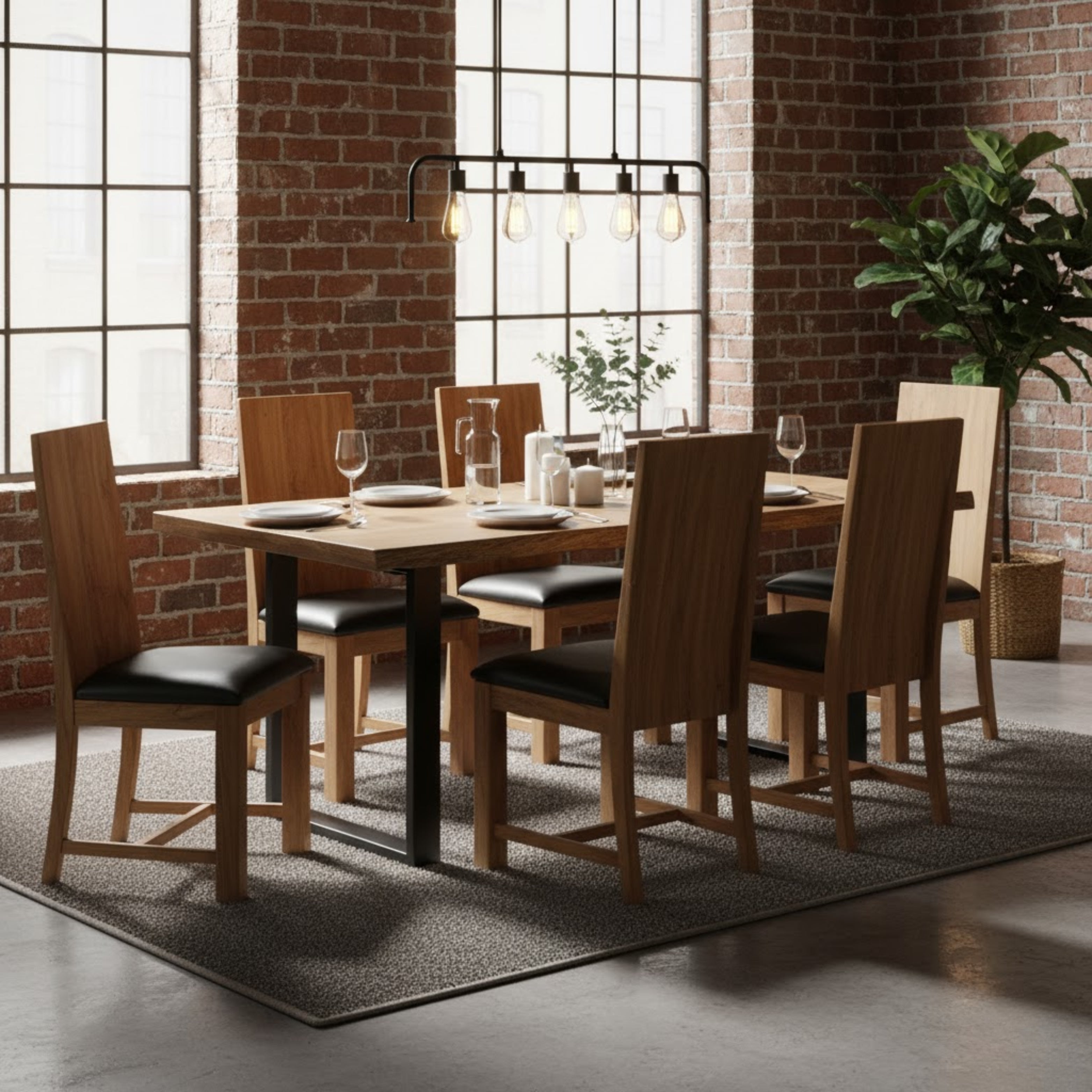 Industrial Range Dining Table With 6 Seater Chair-Dining Table Set ...