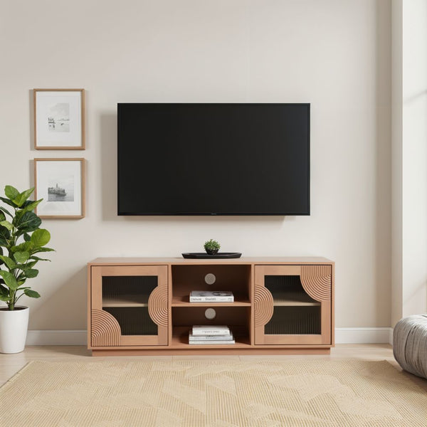 Elegant Mango Wood TV Unit with Storage & Glass Doors – Indian Hub